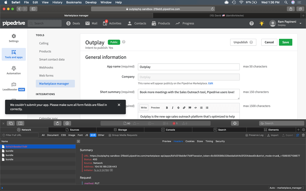 Can't edit published App - App Development - Pipedrive Developers' Community