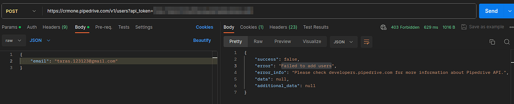 "Failed to add users" via API - API - Pipedrive Developers' Community