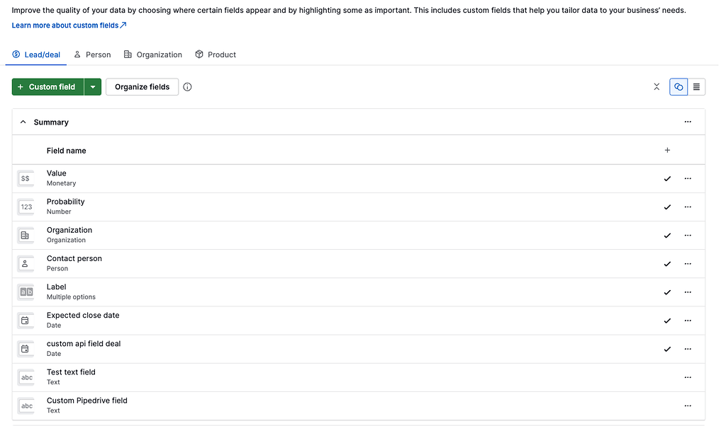 dealFields and organizationFields APIs not returning custom fields ... dealFields and organizationFields APIs not returning custom fields ...