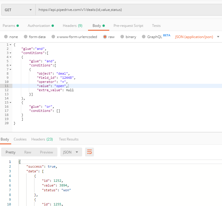 Selecting Deal With Simple Condition In Postman Not Working API